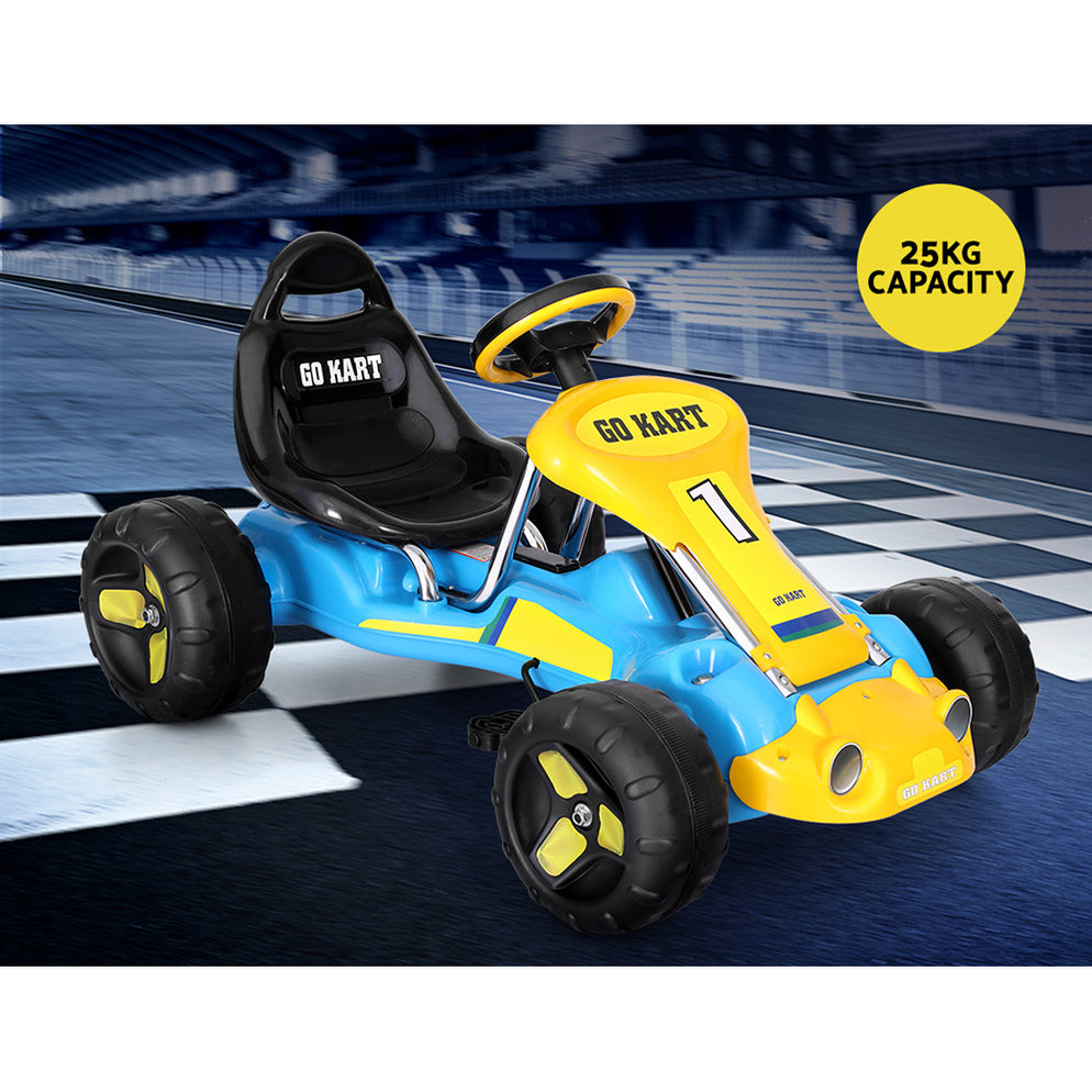 Super Racer Kids Pedal Powered Go Kart | Blue/Yellow | Ride Ons
