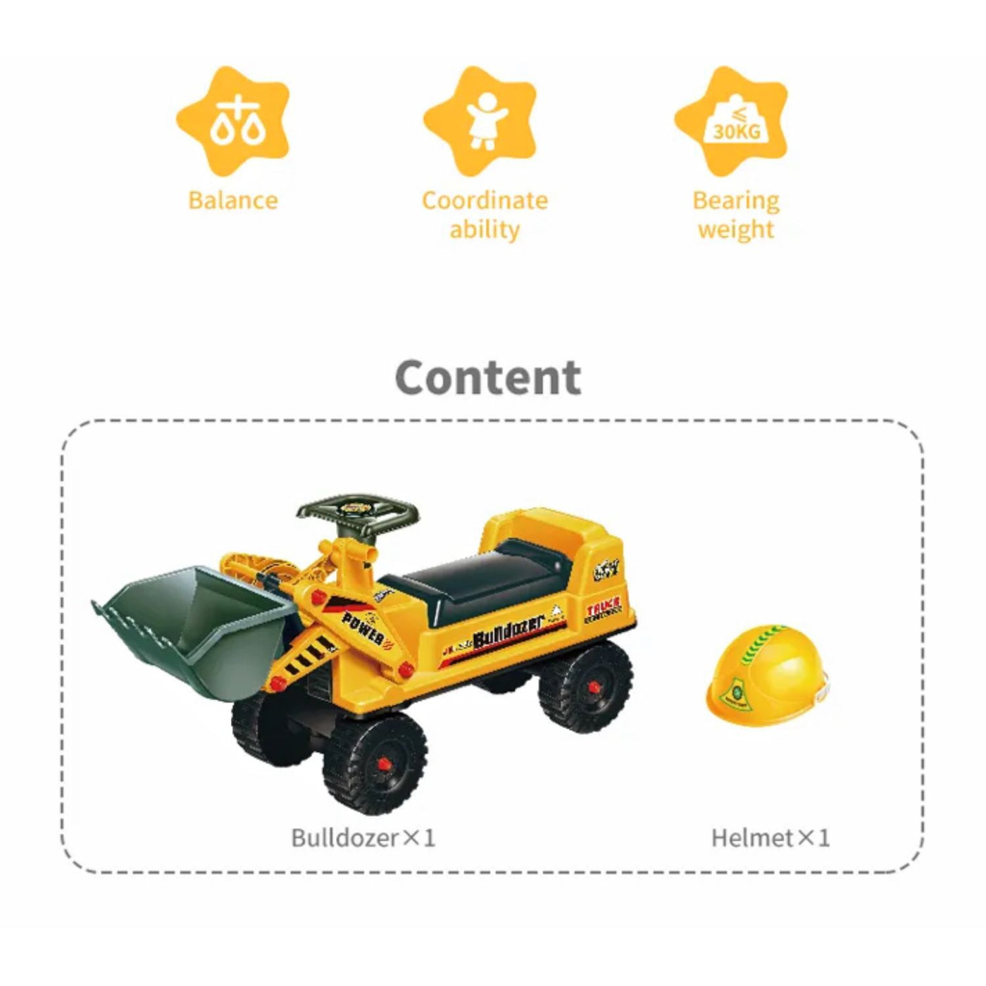 Construction Inspired Kids Ride On Car Bulldozer Digger with Helmet ...