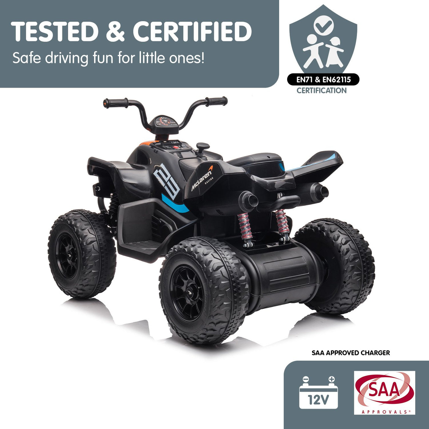 Kids Officially Licensed McLaren Deluxe ATV Ride On Quad Bike | Black ...