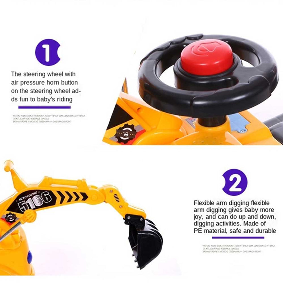 Construction Inspired Kids Ride On Car Excavator, Yellow | Ride Ons