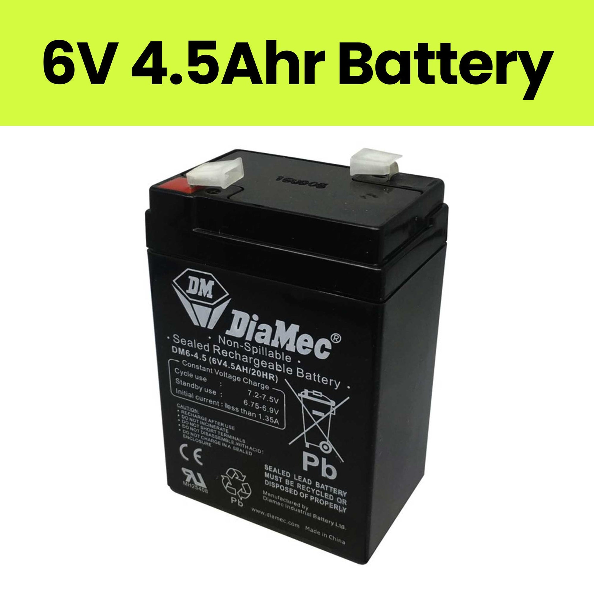 6V 4.5Ah Sealed Lead Acid DiaMec Replacement Battery | Black | Ride Ons